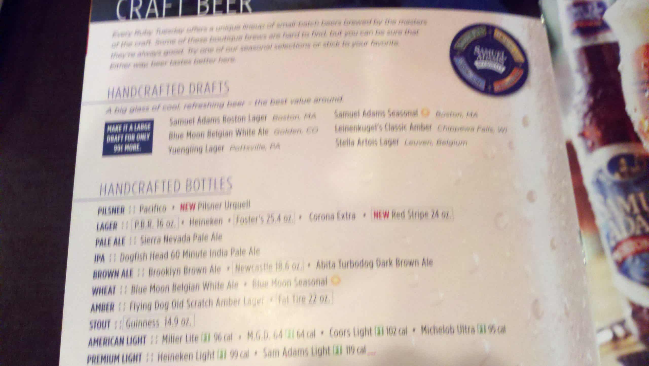 Ruby Tuesday and their craft beer